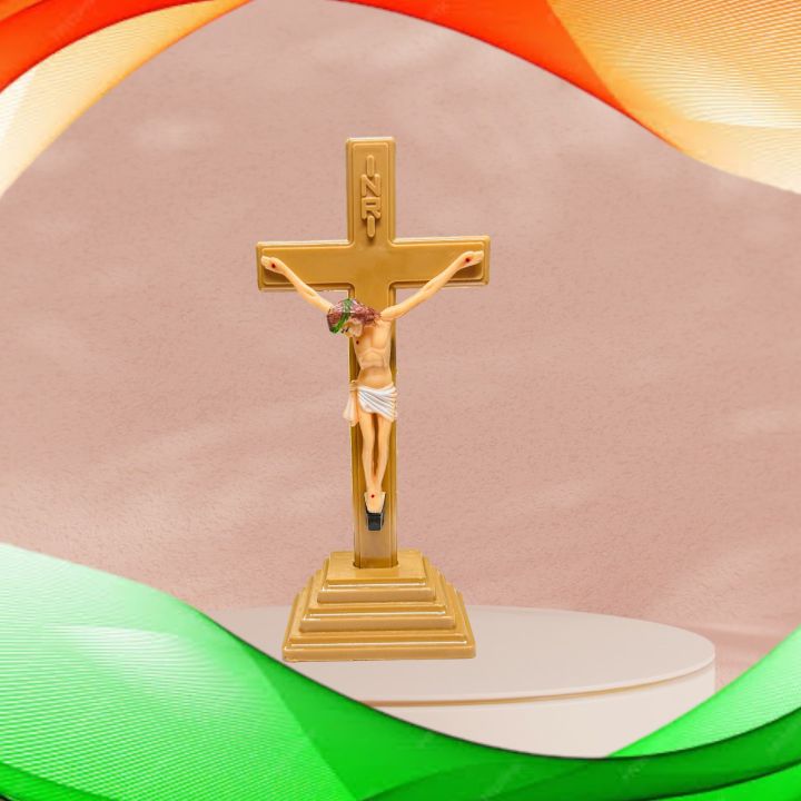 Wood Color Jesus Christ Crucifix Altar Devotee Cross Display with Stand ...