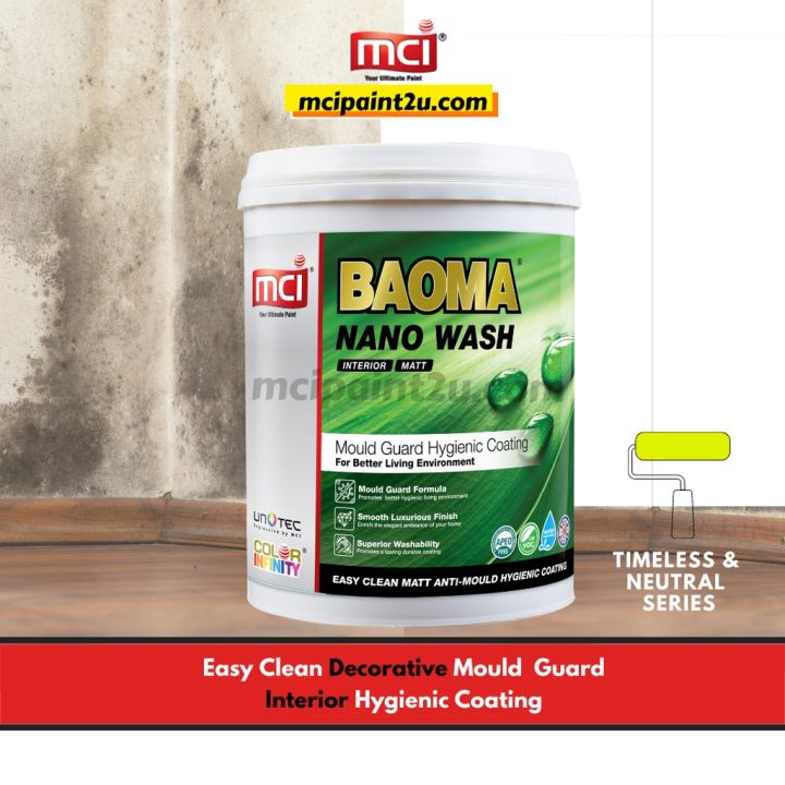 MCI Paint Baoma Nano Wash [1kg] Neutral/Black Mould Guard Easy Clean (Matte) Interior Wall Paint ...