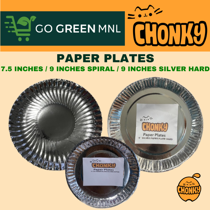 CHONKY Paper Plates and Dessert Trays | Silver Laminated | Disposable ...