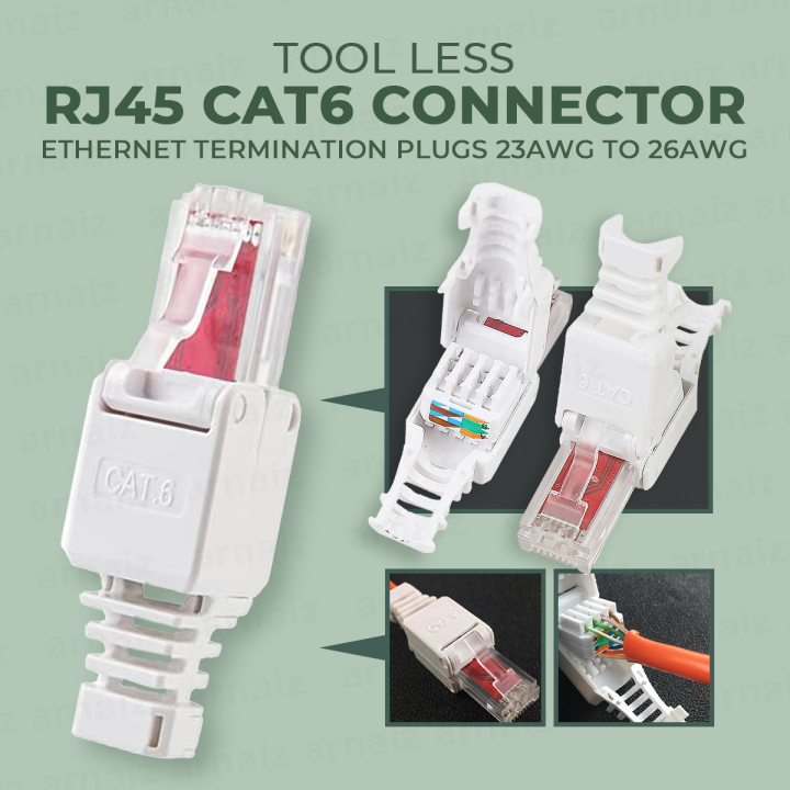 RJ45 Network Plug CAT 6 UTP Unshielded Tool Free Tool less Modular Connector Cat6 End ...