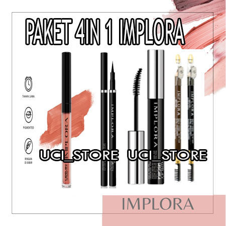 PAKET 4in 1 implora Mascara deep black waterproof+ Pensil Alis Eyebrow ...