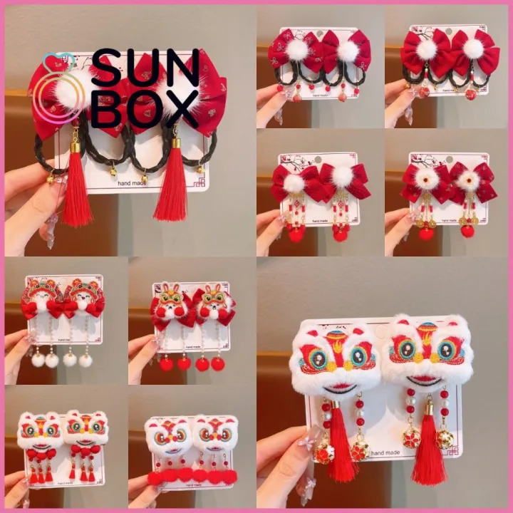 SUN BOX 1 Pair ปีใหม่ของเด็กปี2025 คลิปหนีบผม งูลายการ์ตูน สีแดงเเดง ...