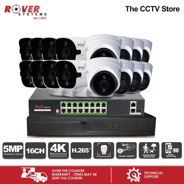 Rover Systems 16CH NVR with POE Switch + 16 units 5MP PoE Dual Light IP ...