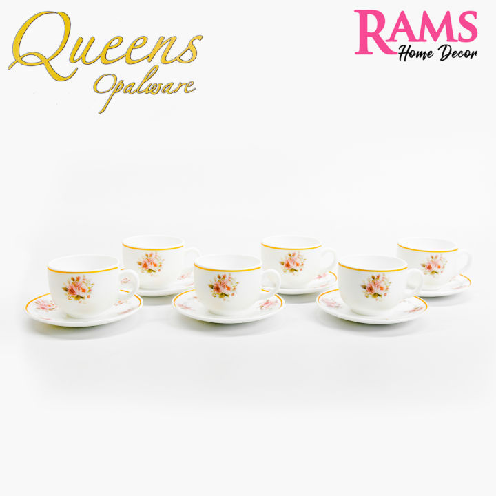 Queens 12 Pcs Opal Glass Cup Saucer Set / Opalware Cup Saucer Set ...