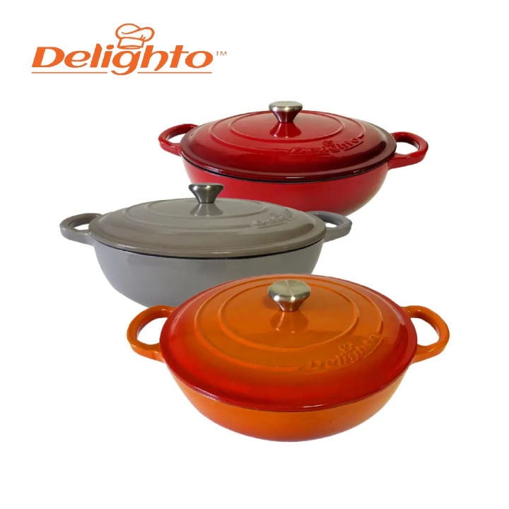 Delighto Cast Iron Shallow Casserole (30CM | 4.8L) Soup Pot DLT-2005 ...