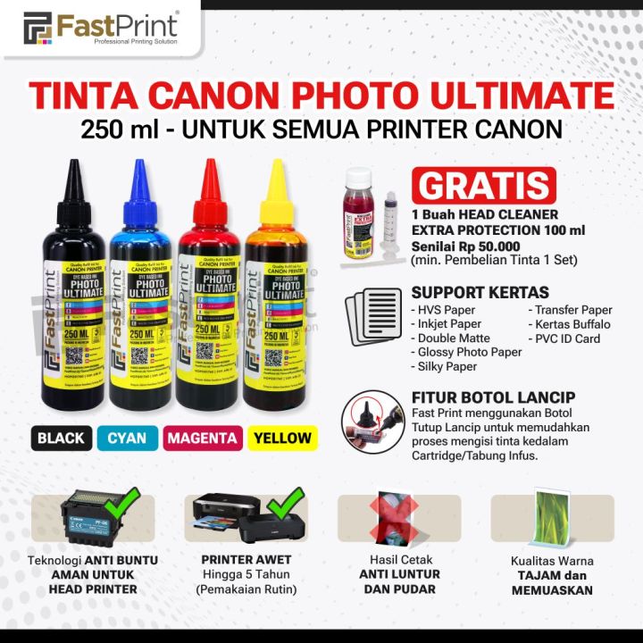 Fast Print Tinta Printer Canon Photo Ultimate 1 Set 4 Warna 250ML ...