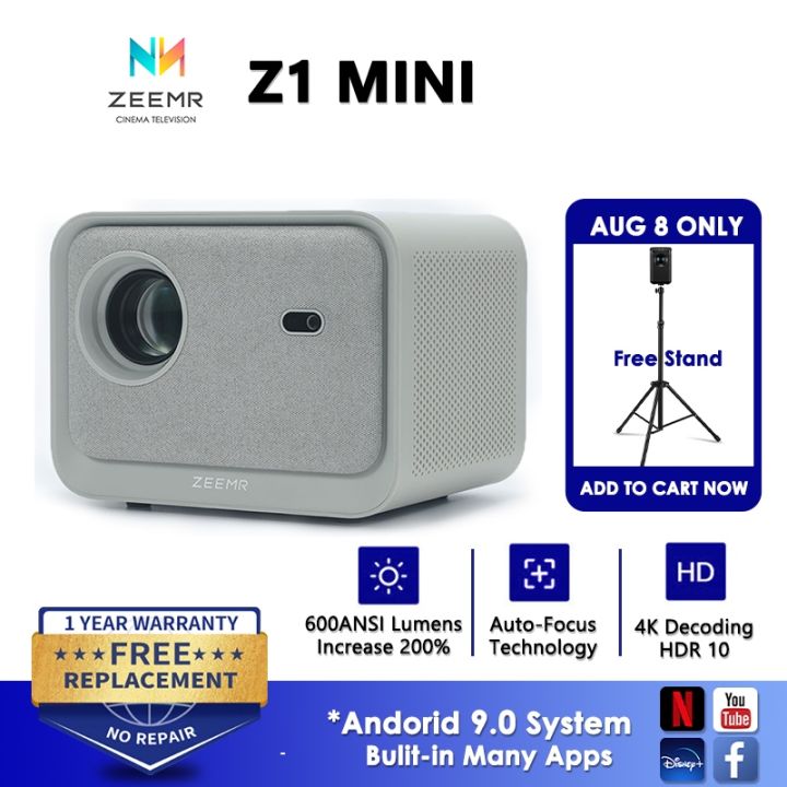 ZEEMR Z1 Mini 4K Auto-Focus Projector Portable Android 9.0 Remote Voice ...