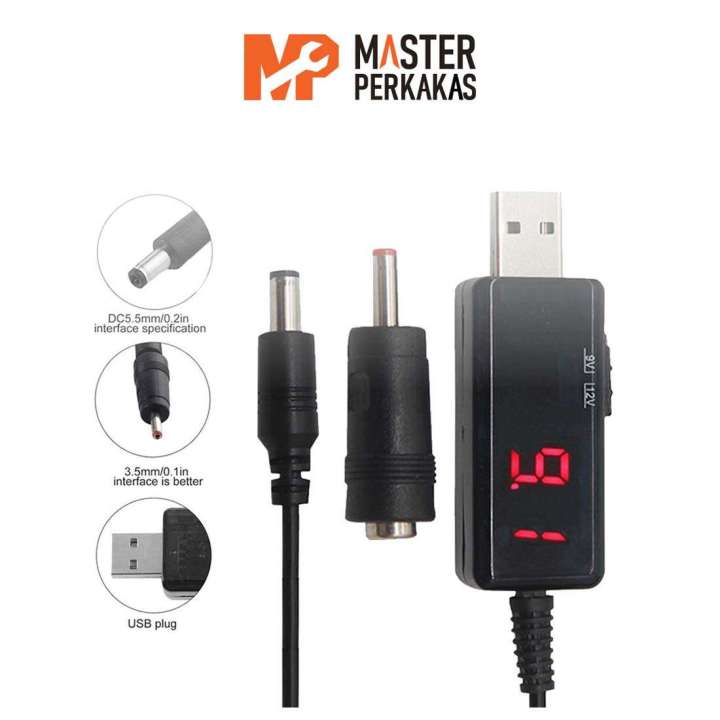 Konverter USB to DC5.5 MP/ 3.5mm Boost DC 5V Ke 9V 12V / LED Kabel ...