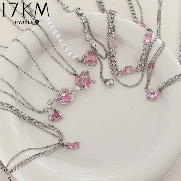 17KM Sweet Pink Crystal Cupid Pendant Necklace Hollow Heart Cross ... 17KM Sweet Pink Crystal Cupid Pendant Necklace Hollow Heart Cross ...