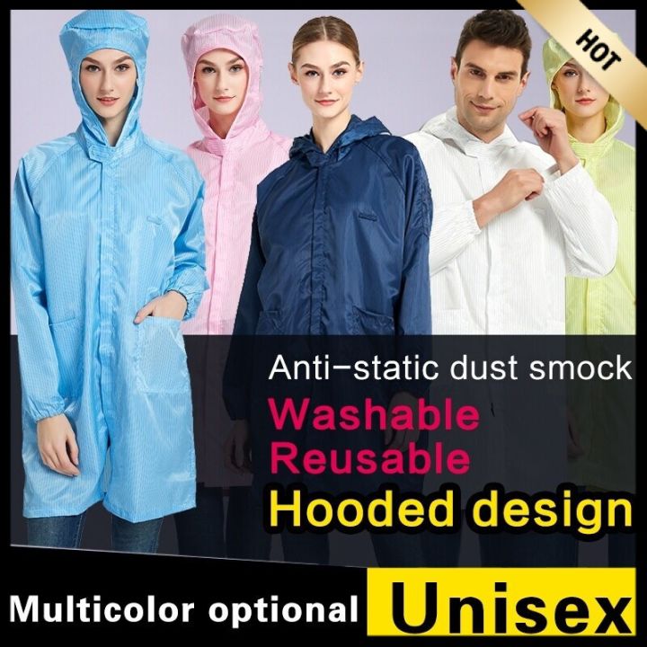 Smock Round Neck with Zip Hooded Design Antistatic Gown Washable Lab ...
