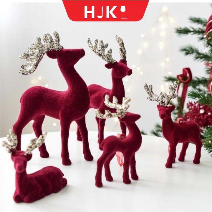 HJKL ไวน์แดง ของตกแต่งกวางเรนเดียร์คริสต์มาส จี้ห้อย ฟล็อกกิ้ง ของตก ...