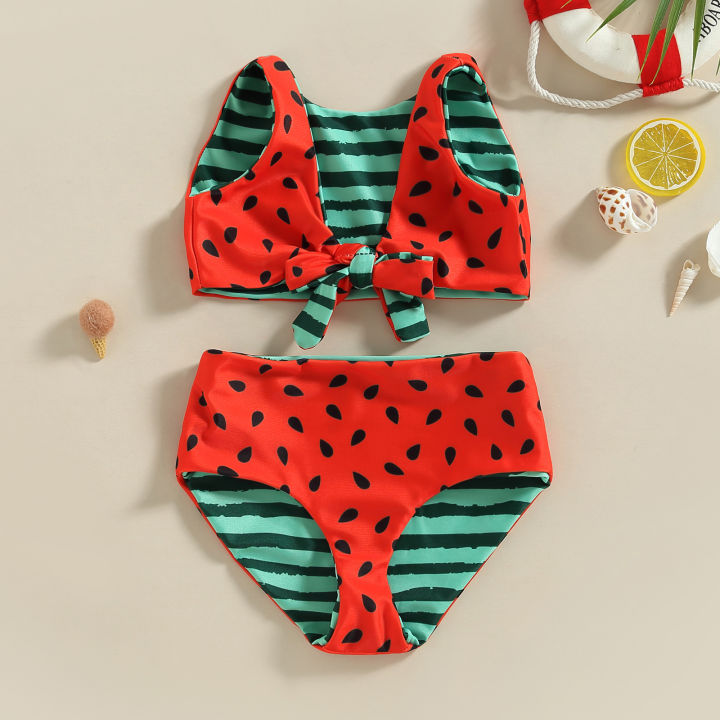 Kid Girl Bikini Swimsuit, Sleeveless V Neck Watermelon Print Summer ...
