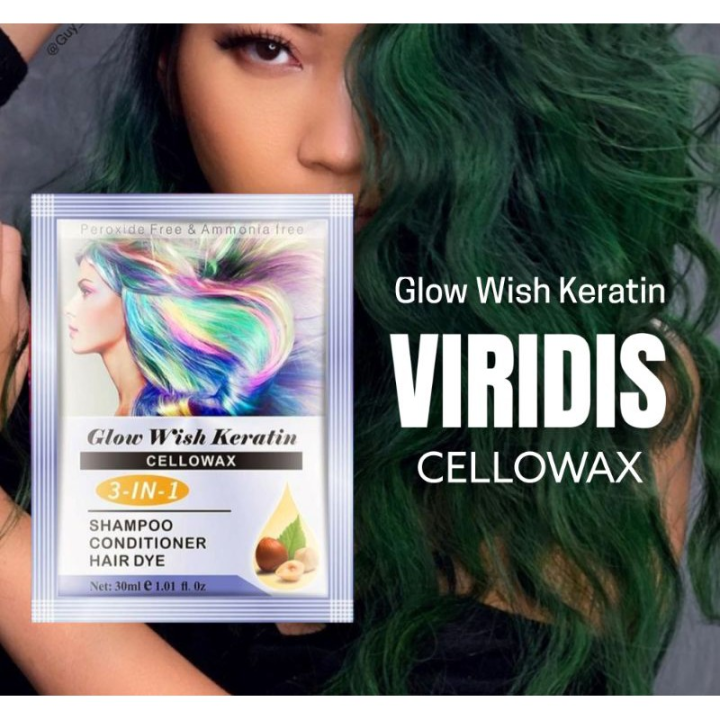 Original 100% (Viridis Color)Glow Wish Keratin Cellowax 3IN1 Shampoo ...