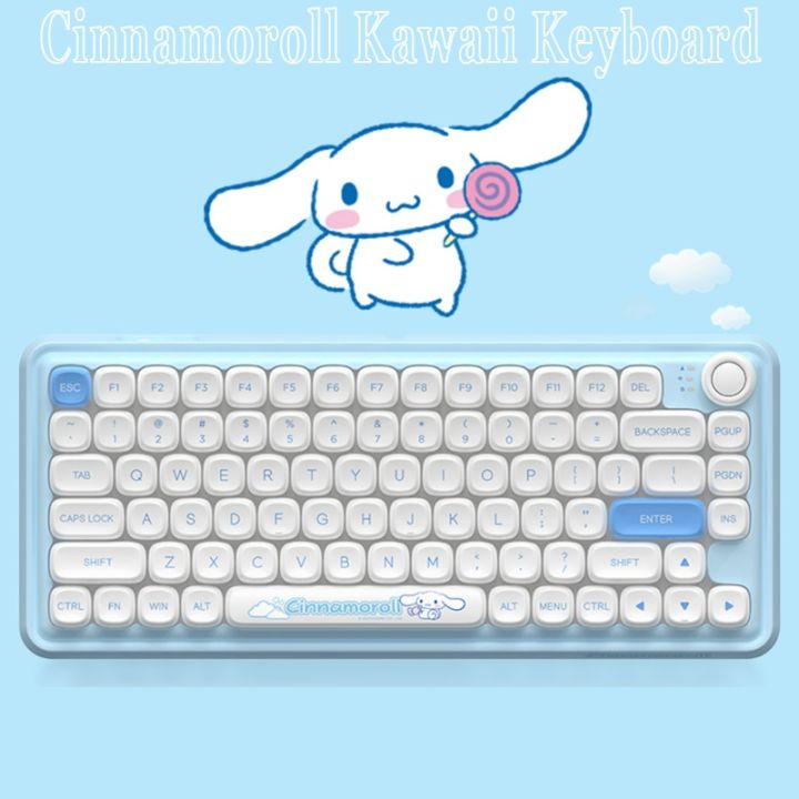 Sanrio Cinnamoroll Kawaii Mechanical Keyboard Bluetooth 2000mah 82 Keys ...