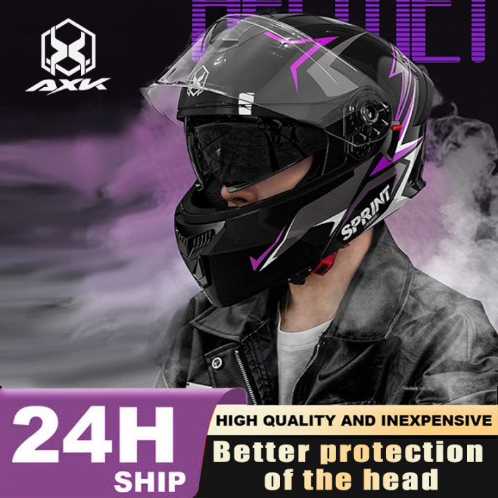 AXK 909 Double Miorr Motorcycle Modular Helmets with ICC | Lazada PH