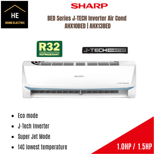 SHARP 1HP / 1.5HP J-Tech Inverter BED Series Air Conditioner Air Cond ...