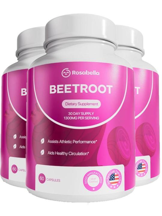 3 Pack of Rosabella Organic Beetroot Capsules (1300mg) for Blood Flow ...