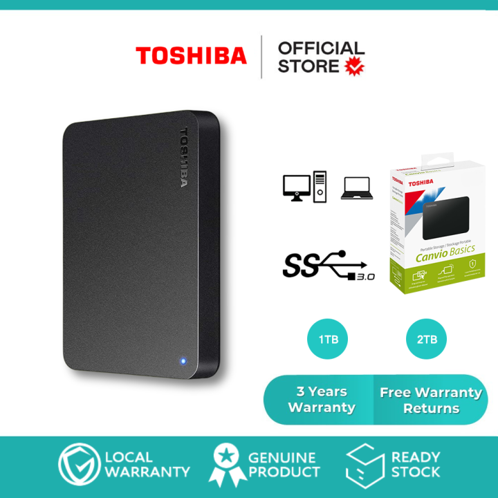 Toshiba Canvio Basics (new) 1TB/2TB USB 3.0 Portable External Hard Drive (Black) Super Speed ...
