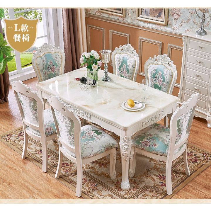Noble European Marble Dining Table Chair Set Luxury Marble Solid Wood ...