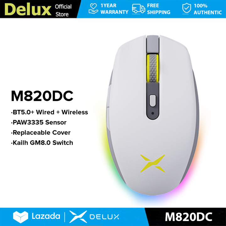 Delux M820DC PAW3335 Wired & Wireless Gaming Mouse DPI MAX 16000 Rechargeable 6 Programmable ...