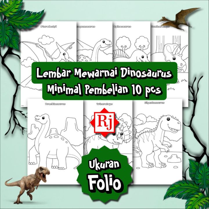 Lembar Mewarnai Dinosaurus minimal 10 PCS VOL 1 | Lazada Indonesia
