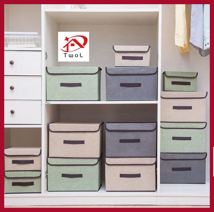 TwoL 2in1 Plain Color Foldable Storage Box Organizer With Cover Set ...
