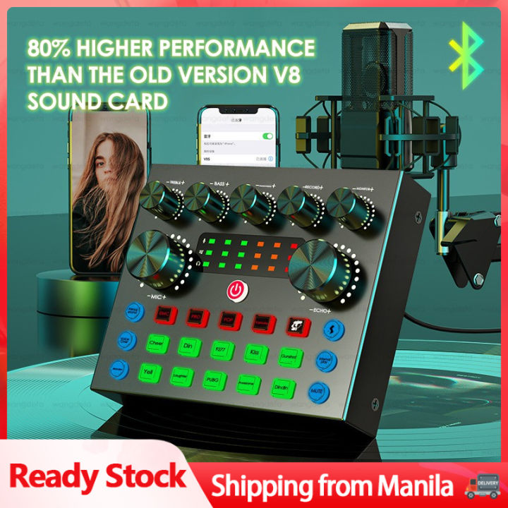 V8 Sound Card Audio Interface BLUETOOTH USB Live Broadcast Mic Sound ...