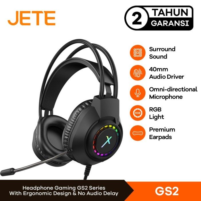 Headset Gaming Headphone JETE GS2 with RGB Light Omnidirectional Mic ...