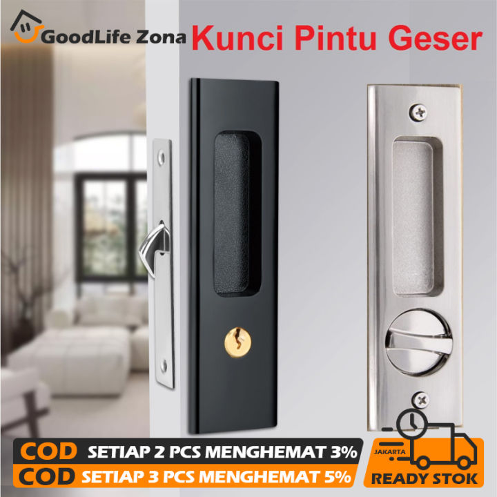 Kunci Pintu Sliding Geser Set Invisible Sliding Door Lock Latch Handle ...