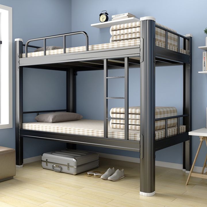 Double Decker Bed Frame Double Bed Loft Bed High Low Double Layer Staff Upper and Lower Bunk ...