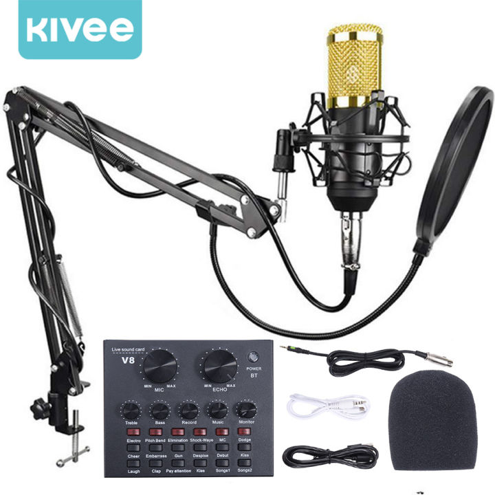 KIVEE ไมโครโฟน ครบชุดไมค์ ไมค์อัดเสียง คอนเดนเซอร์ Condenser Mic ...