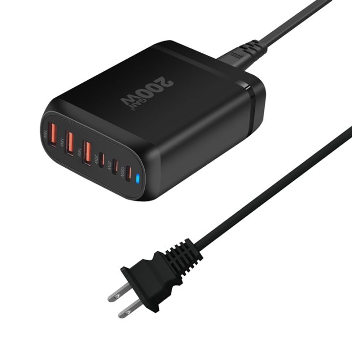 200W GaN Desktop Charger 6-Port USB Type C PD Charger Fast Charge 3.0 ...
