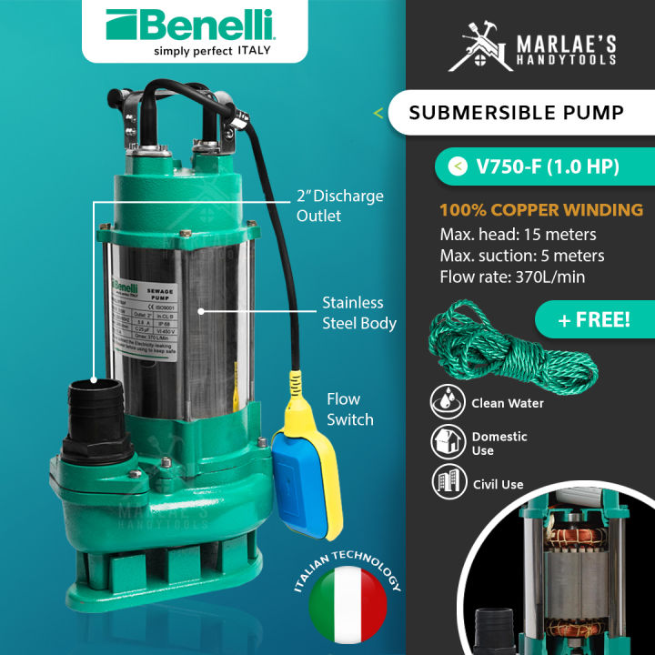 Benelli Submersible Pump 1.0HP V750F Sewage American Plug Output with ...