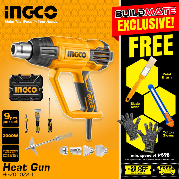 INGCO Hot Air Temperature Heat Gun WITH CASE and Accessories HG200028-1 ...