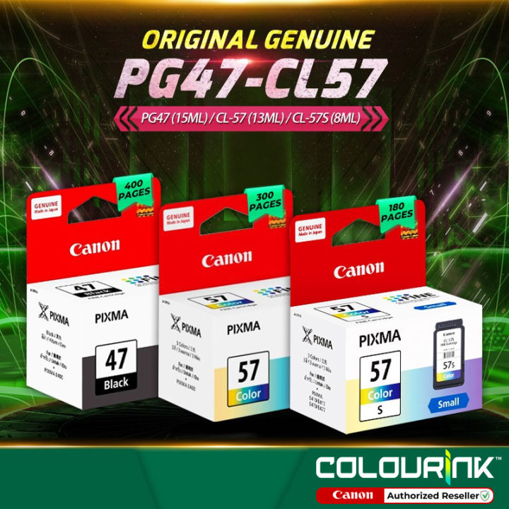 Canon Original Genuine PG-47 BLACK CL-57 CL57s Color Ink Cartridge E410 ...