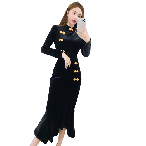 Dress bludru midi dress bludru bawah model rumbai variasi kancing ...