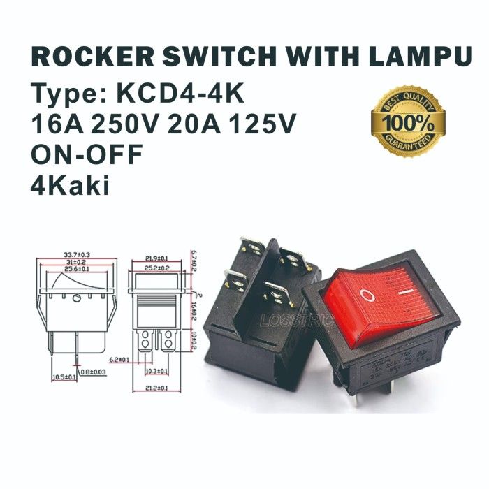 Rocker Switch-Saklar Switch Kotak Besar with Lampu On-Off 4 Pin ...