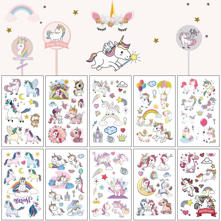 TM 1pcs Cartoon Unicorn Tattoo Stickers Cute Children Princess Girl ...