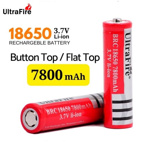 ULTRAFIRE 18650 3.7V 7800mAh Button Top Flat Top Rechargeable Li-Ion ...