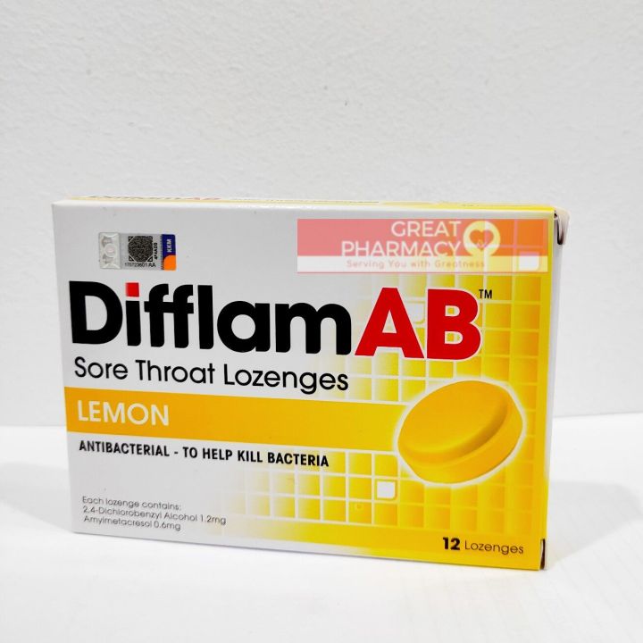 DIFFLAM AB SORE THROAT LOZENGES LEMON 12'S | Lazada