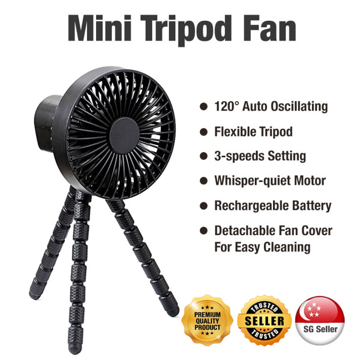Mini Tripod Fan | Portable Auto Oscillating Fan | Rechargeable USB Fan ...