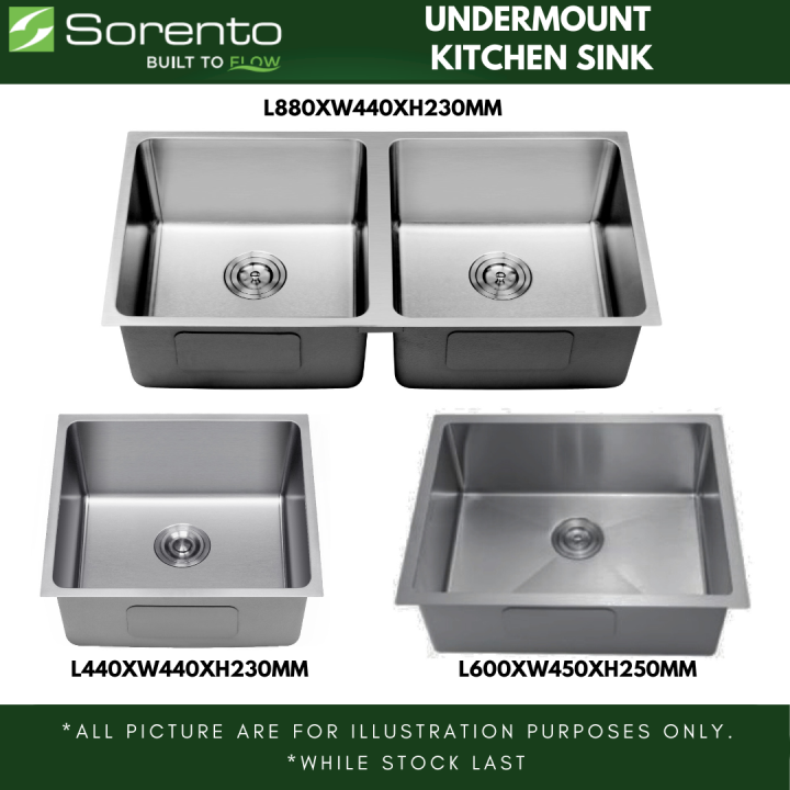 SORENTO STAINLESS STEEL 304 UNDERMOUNT SINGLE & DOUBLE BOWL KITCHEN ...