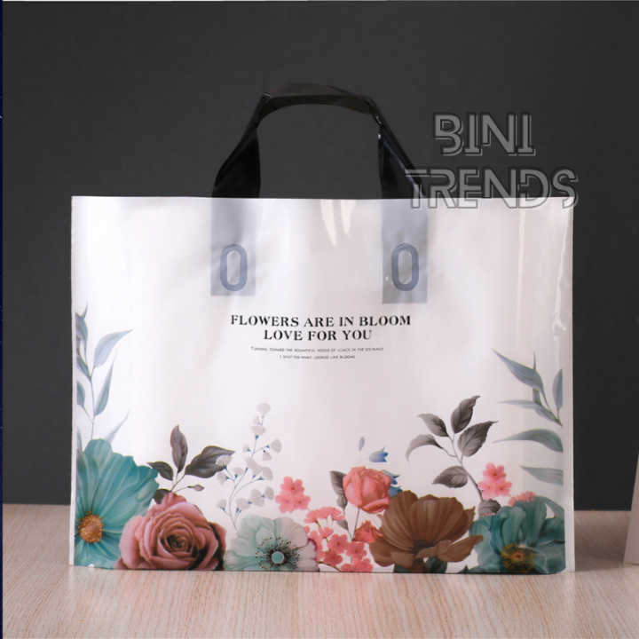 IN BLOOM Style Design Printed Plastic Bags with Handle and Expandable ...