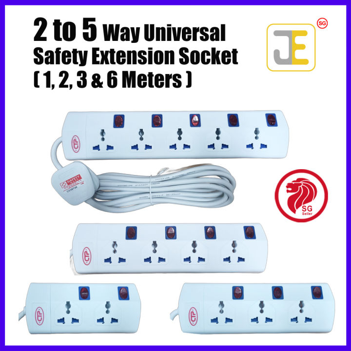 2 to 5 Way Universal Safety Extension Socket Outlet ( 1, 2, 3 & 6 ...