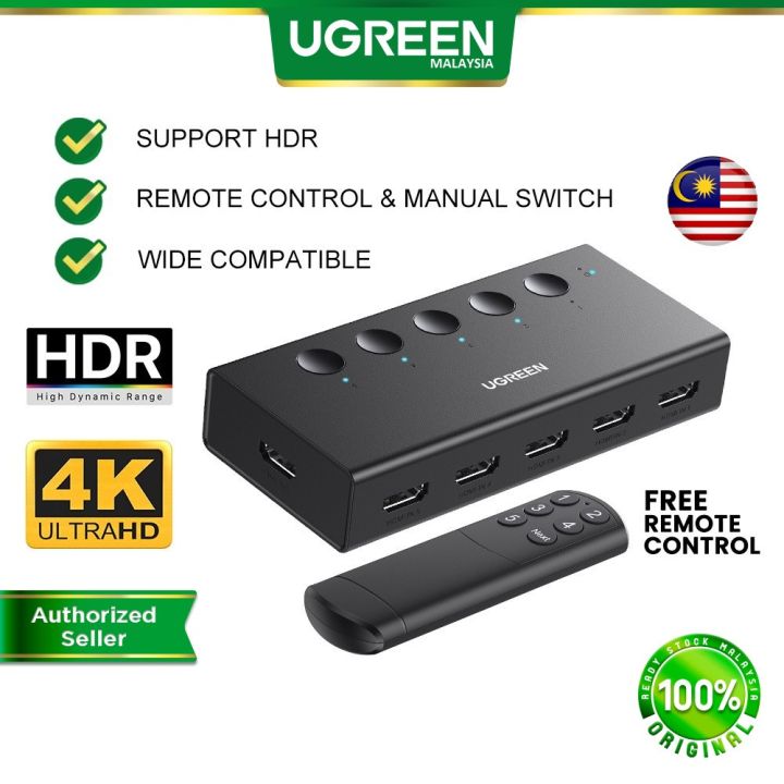 UGREEN HDMI Switch 5 In 1 Out with Remote Control 4K60Hz HDR Converter ...