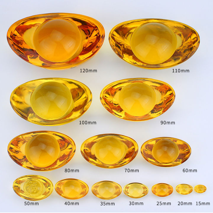 ACPT-Glazed smooth gold ingot has been opened Feng Shui Yuanbao Glass ...