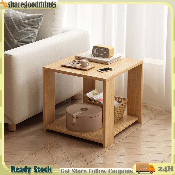 Nordic Side Table Wooden Square Table Creative Bedside Cabinet ...
