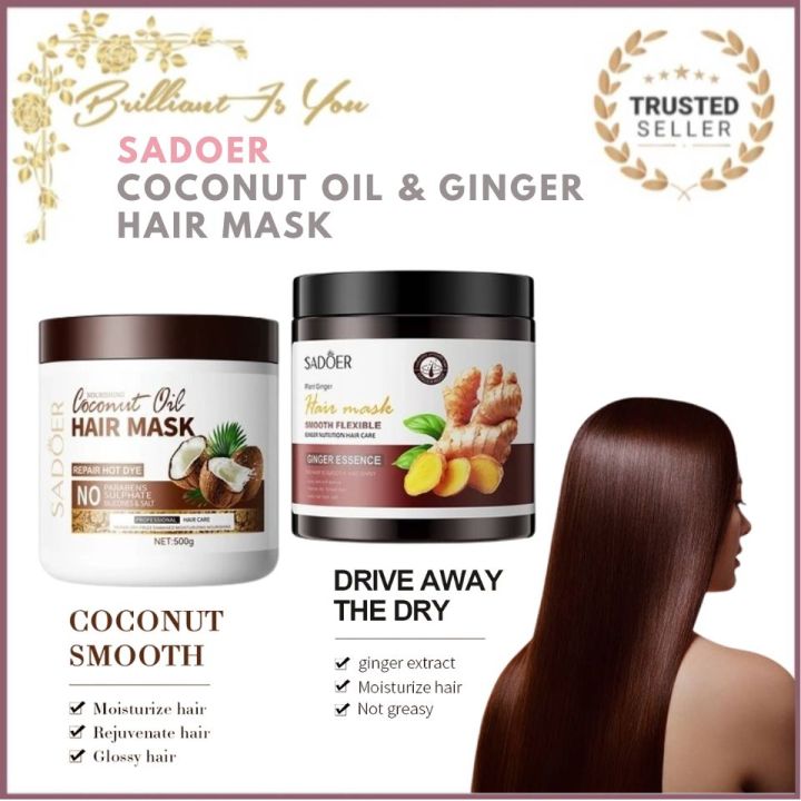 EFFECTIVE Sadoer Nourishing Coconut Oil Repair and Smooth Ginger Hair Mask Repair Damage Hair ...