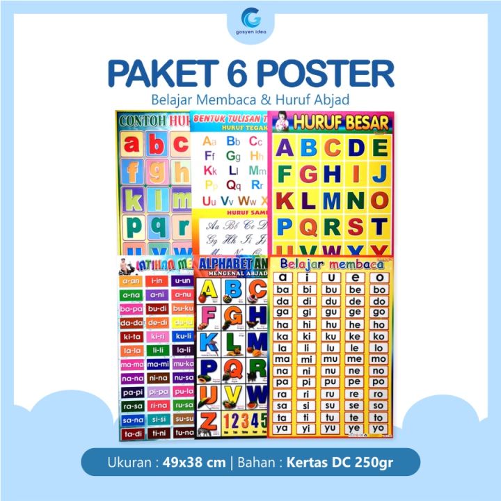 Paket 6 Poster Edukasi Anak Belajar Membaca dan Huruf Poster Anak ...