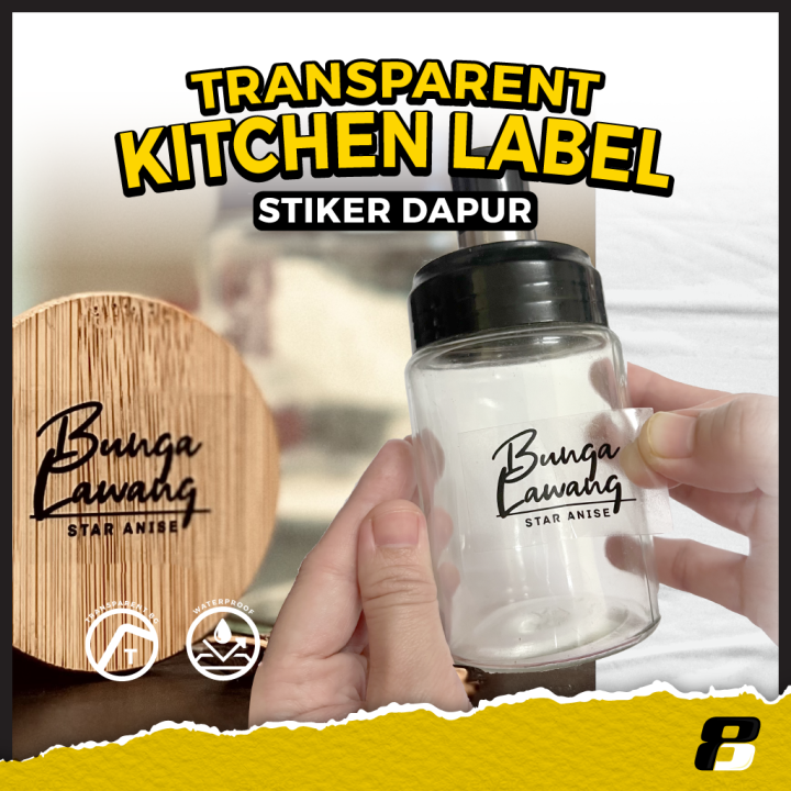 65pcs Sticker Label Dapur Transparent Dwibahasa / Transparent Kitchen ...